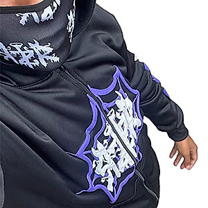 ZJLJAYCHOU Women's Men's Y2k Hoodie Spider Web Graphic Print Sweatshirt Gothic Oversized Jackets (Black 1, S)