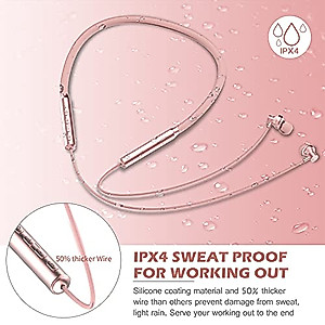 KLOKOL Bluetooth Headphones Neckband V5.0 Wireless Headset Sport Earbuds w/Mic Cordless Noise Canceling Earphones 15Hrs Playtime for Gym Running Compatible with iPhone Samsung Android (Rose Gold)
