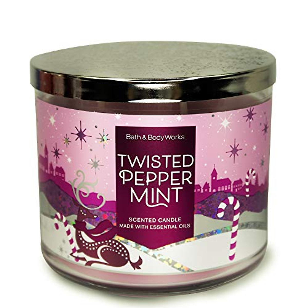 White Barn Bath and Body Works, 3-Wick Candle w/Essential Oils - 14.5 oz - 2020 Holidays Scents! (Twisted Peppermint)