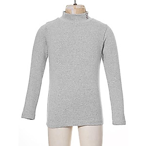 JEATHA Boys Girls Bear Embroidery Mock Neck T-Shirt Long Sleeve Thermal Top Unisex Kids Undershirts Loungewear Gray 9-10 Years