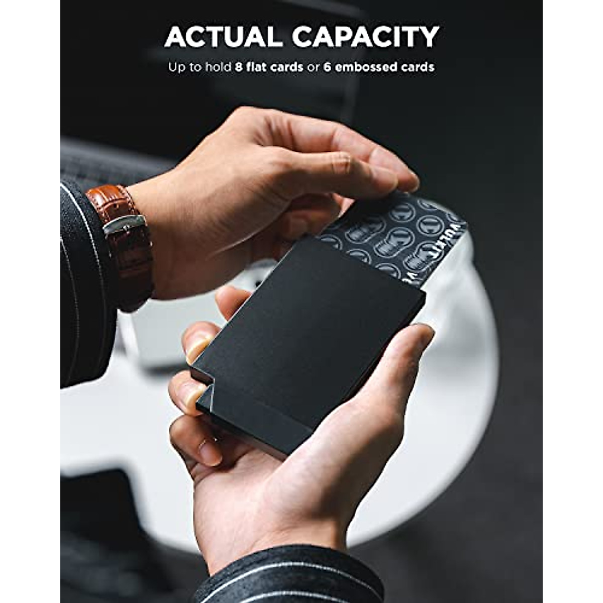 VULKIT Pop up Credit Card Holder Minimalist Metal Business Card Case RFID Blocking Front Pocket Wallet for Men or Women(Black)