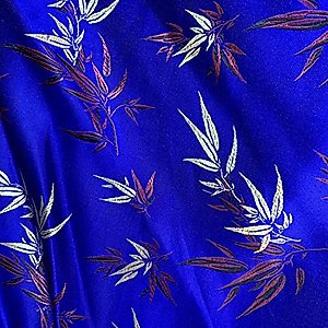 Alondra Royal Blue Leaves Brocade Chinese Satin Fabric by The Yard - 10095