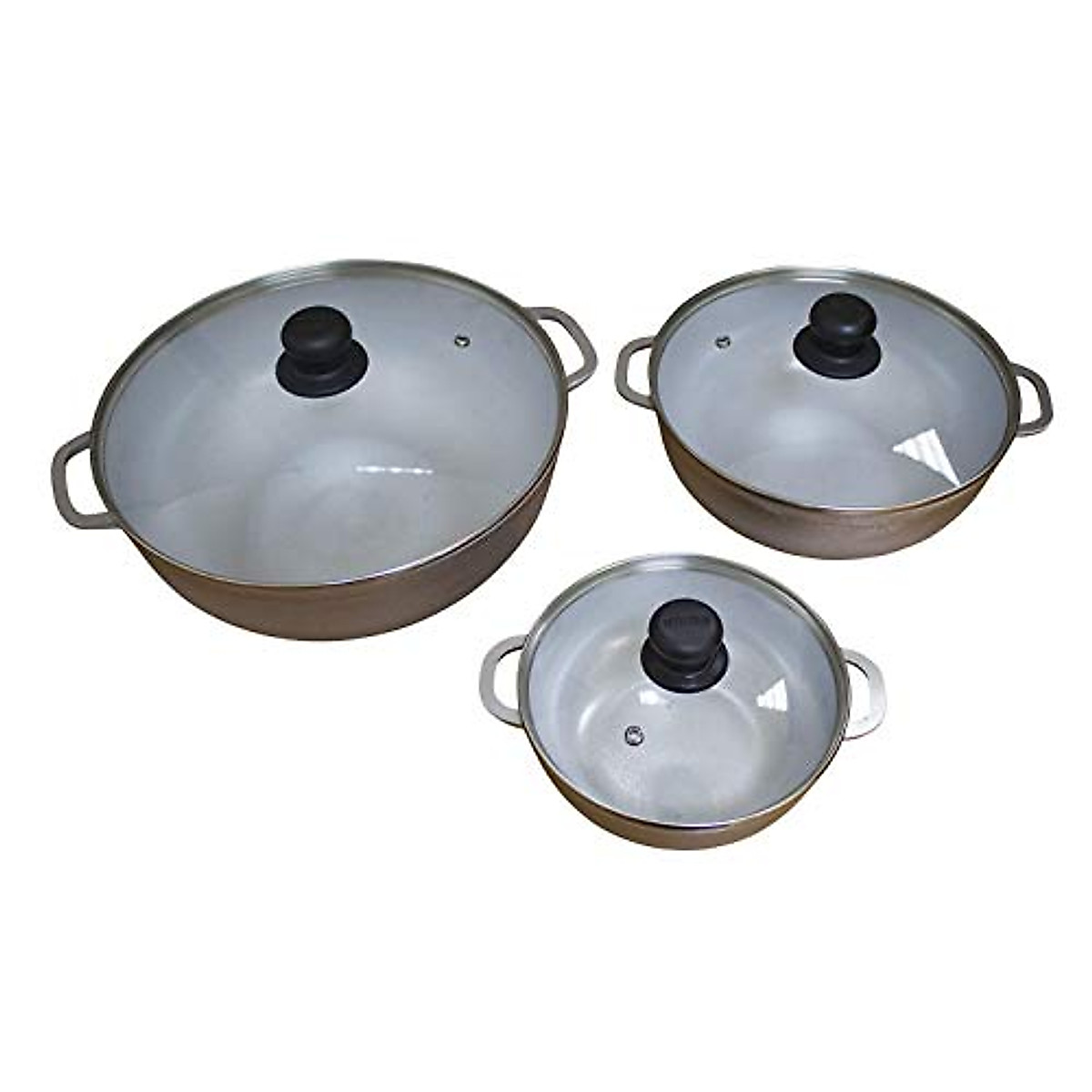 IMUSA USA Traditional Colombian Natural Caldero Glass Lid & Steam Vent 3-Piece (1.4/3.4/6.6) Quart, Silver (Dutch Oven Set)