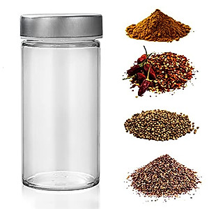 Tianifa 6 Pcs Glass Spice Jars/Bottles -3oz Empty round Spice Containers with Airtight Metal Caps with Shaker Lids (6, Stainless Steel Lids)