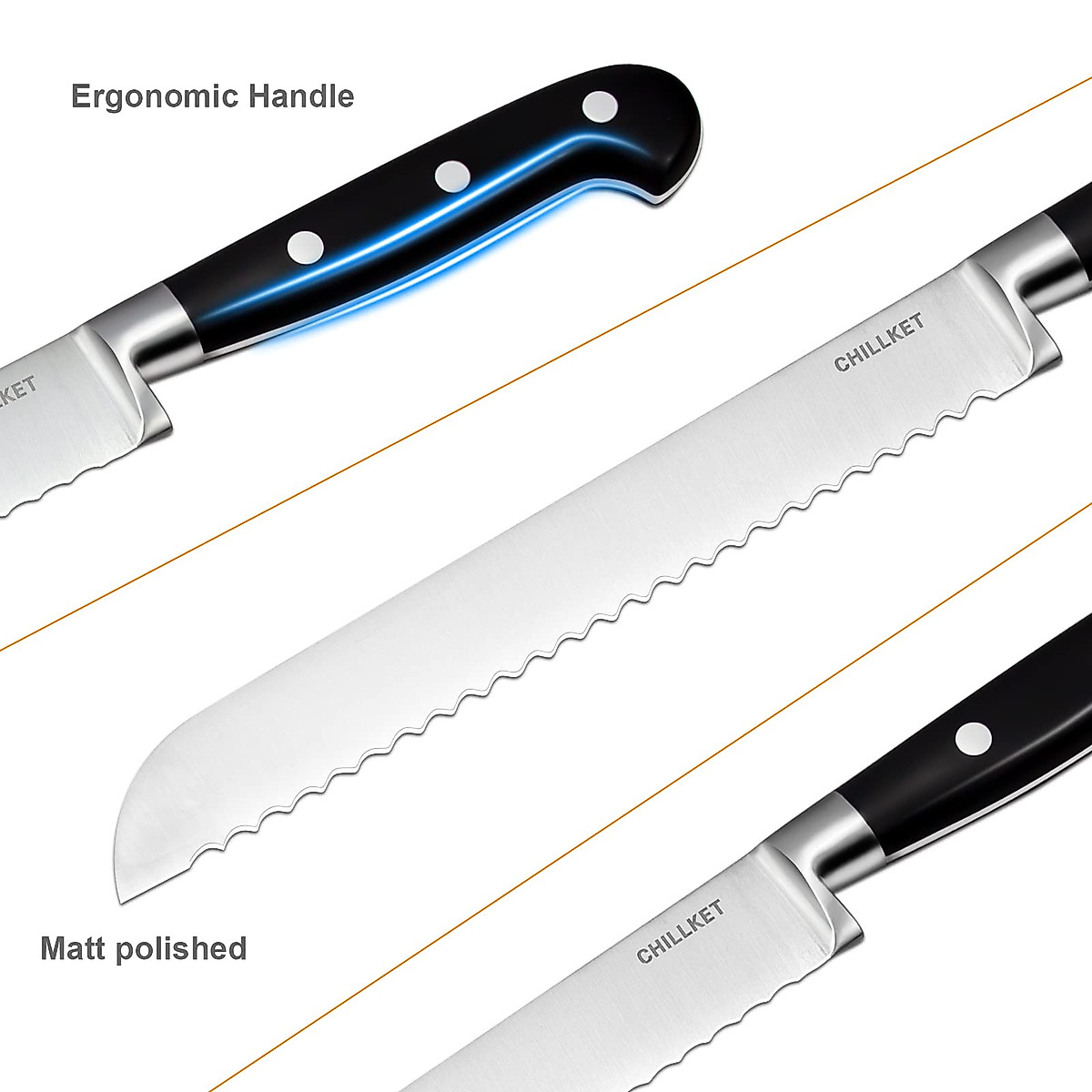 CHILLKET Bread Knife, Bread Slicer for homemade bread, 8 inch Serrated Knife for Crusty Bread, Sandwich, Cake, Bagels