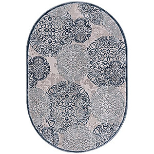 Unique Loom Aberdeen Collection Area Rug - Chatsworth (Oval 4' 0" x 6' 0", Blue/ Beige)