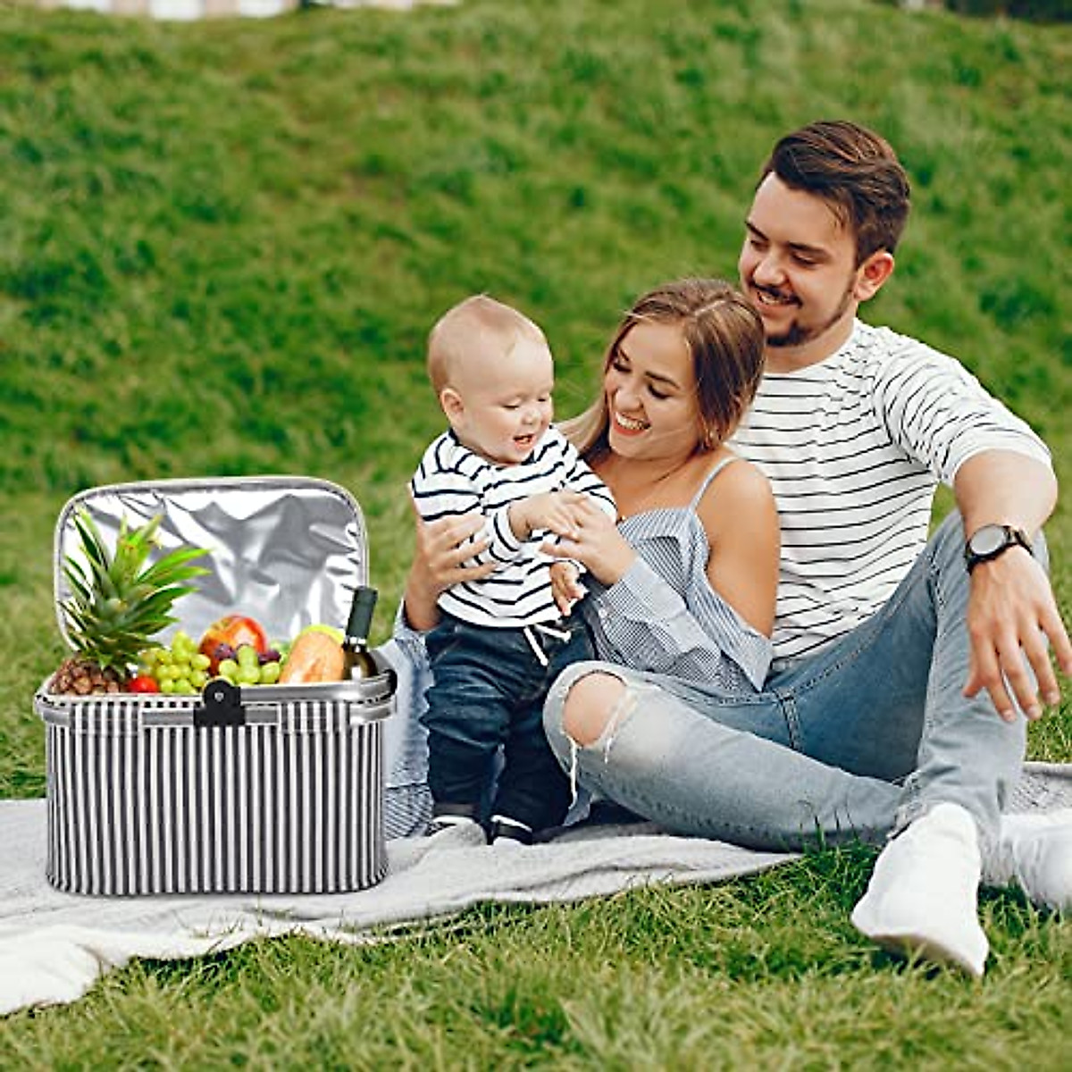 HappyPicnic Cooler Tote Bag 26L, Collapsible Picnic Basket Cooler with Aluminium Handle for Food, Shopping Grocery, Work or Outdoor Hiking Men Woman