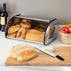 ENLOY Bread Box for Kitchen Counter, Stainless Steel Roll Top Bread Bin, Sliver Bread Storage Holder with Lid, Large Capacity Bread Keeper, 17 x 11 x 7 Inches
