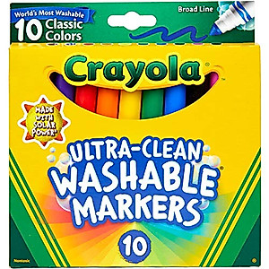 Crayola Ultra Clean Washable Markers, Broad Line, Classic Colors, 10 Count