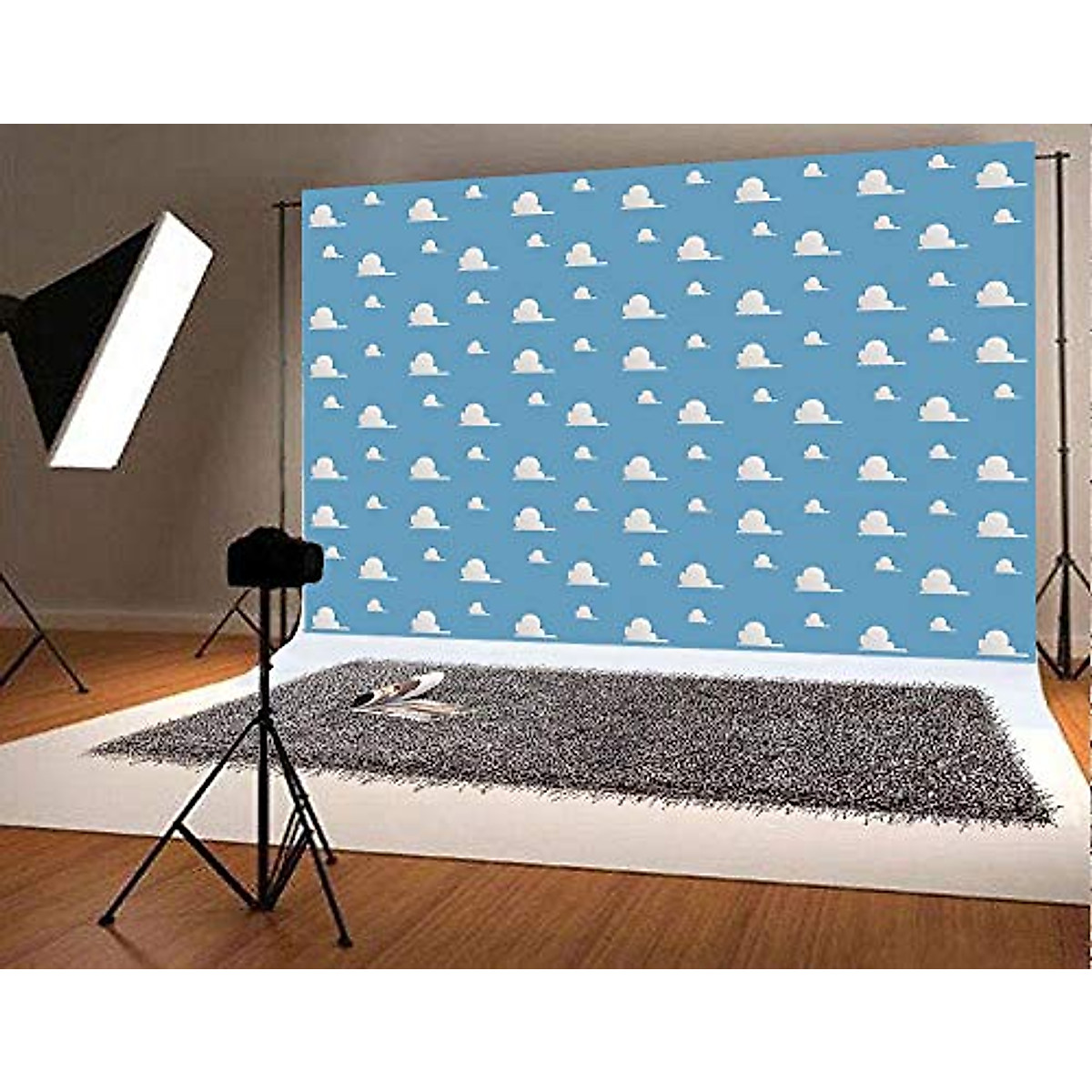 Art Studio 7x5ft It's a Boy Story Themed Birthday Party Photography Backdrops Blue Sky White Clouds Baby Shower Photo Background Kids Hero Photo Booth Studio Props Vinyl