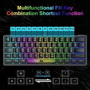 60% Wired Gaming Keyboard and Mouse Combo,Compact RGB Backlit Mini Mechanical Feel Keyboard Converter Adapter,RGB 6400 DPI Lightweight Gaming Honeycomb Shell Mouse for Xbox,PC,Laptop,MAC