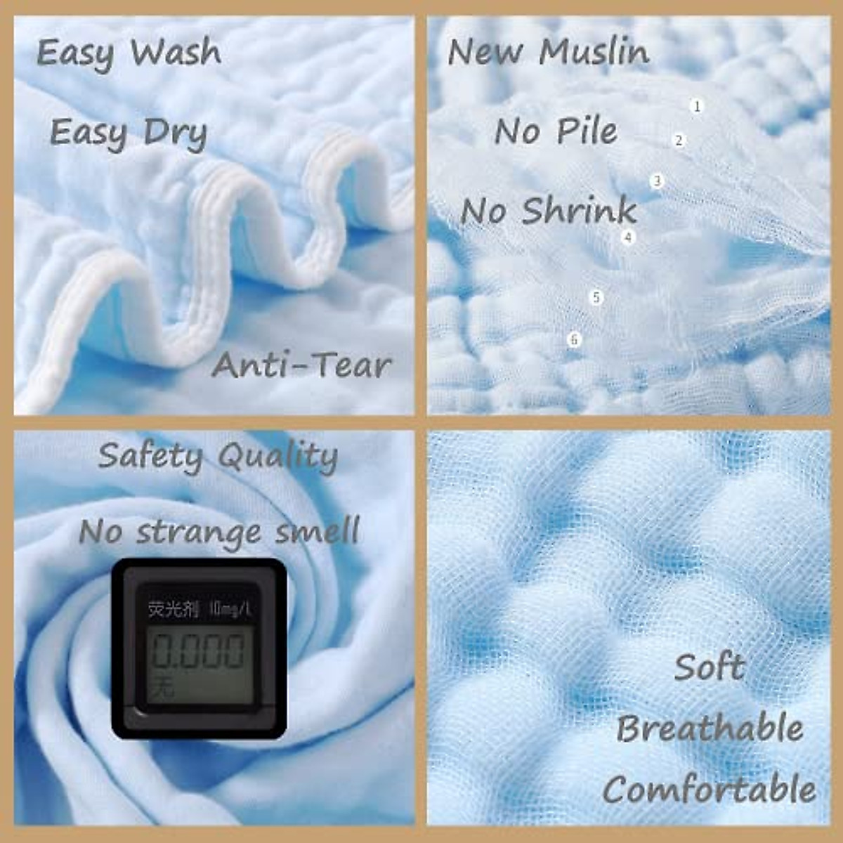 HardNok Muslin Baby Blanket for Newborn 6 Layer Pure Cotton Receiving Blankets, Breathable and Lightweight, Super Soft Multi-use Blanket for Boys and Girls in All Seasons. (Blue)