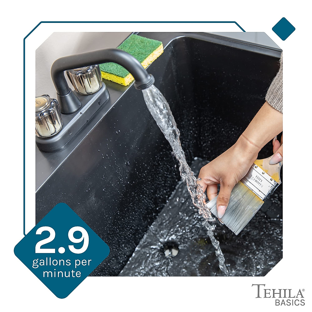 Tehila Basics by JS Jackson Supplies 21-Gallon Black Freestanding Utility Sink with Black 2-Handle Faucet, Heavy Duty Plastic Laundry Tub with Adjustable Legs