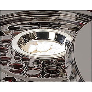 Stackable Communion Tray with Center Bread Plate & Tray Cover - Stainless Steel Silver Finish