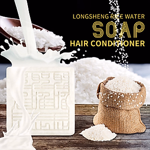 gowwim Rice Water Shampoo and Conditioner for Hair Growth - 2 in 1 Longsheng Shampoo Bar for Hair Loss, Dry/Damaged Hair, pH Balanced, Safe Pure Natural, 100g/3.5oz