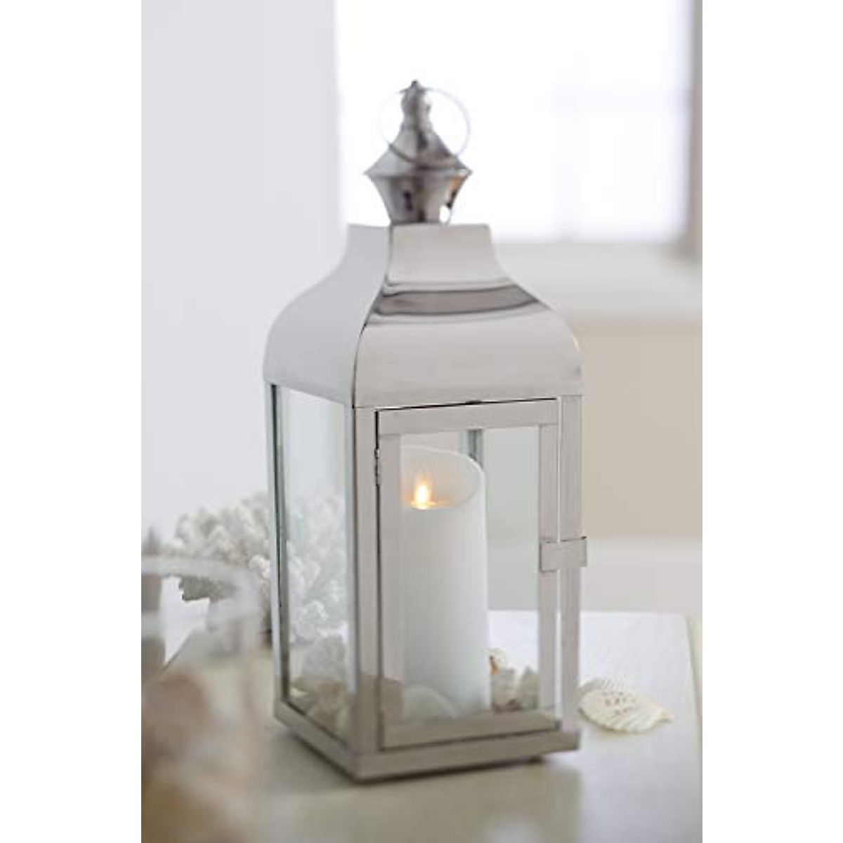 Liown Outdoor Moving Flame Candle: LED Battery Operated Waterproof Plastic Flickering Indoor Outdoor Flameless Candles with Timer (7" Ivory)