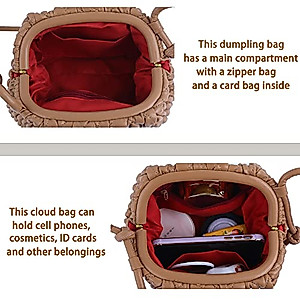 ELDA Dumpling Bag for Women Quilted Clutch Handbag Cloud Purse Fashion Ruched Bag Handmade Leather Hobo Bag