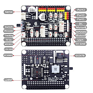 Adeept Raspberry Pi Robot HAT Kit, Smart Robot Car Driver, Robot Expansion Board Support Raspberry Pi 4 Model B 3B+ 3B 2B B+, L298P DC Motor Drive, PCA9685 16 Channel 12-Bit PWM Servo Motor Driver
