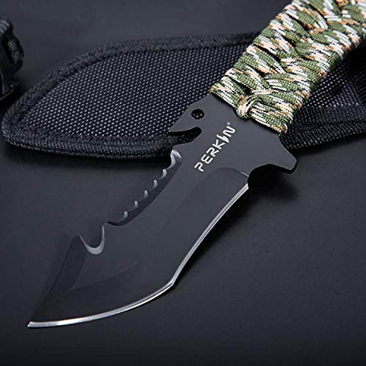 Perkin Hunting Knives CH999 Hunting Knife With Sheath Fix Blade Knife Tanto blade And with Gut Hook