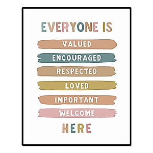 Everyone Is Welcome Here, Boho Classroom Decor, Classroom Poster, Educational, Diversity Sign, Back To School Welcome Sign, Inclusive Art Decor, Unframed (8X10 INCH) (8X10 INCH)