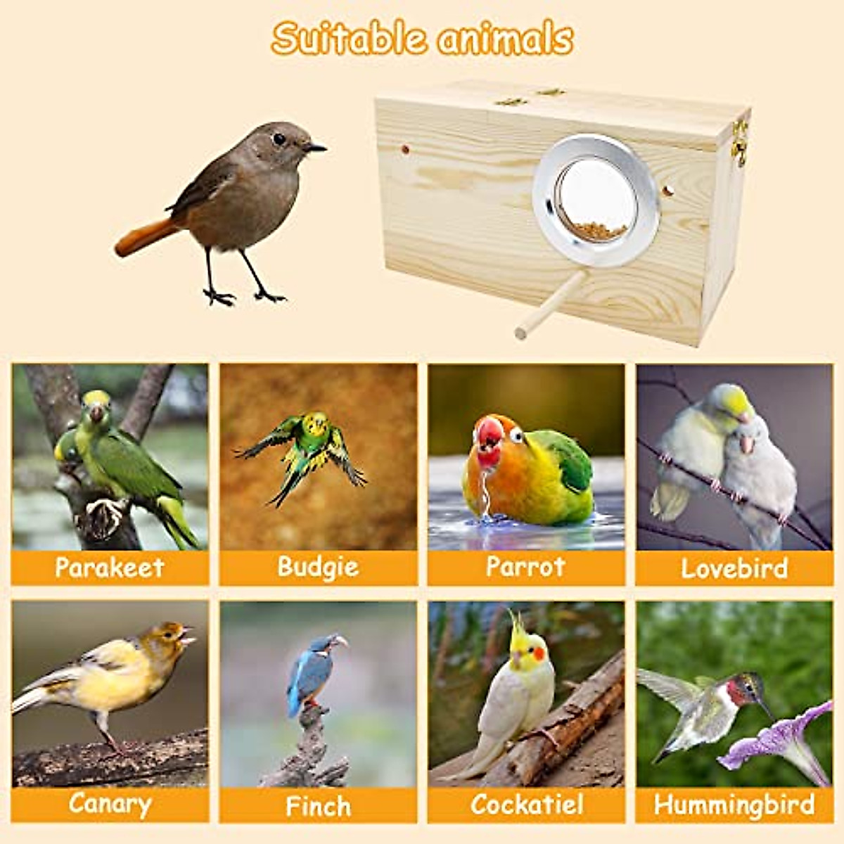 PINVNBY Natural Wood Parakeet Nesting Box Budgie Breeding Box Acrylic Bird Nest for Cage Transparent Panoramic for Parrots, Cockatiels, Lovebirds, Canaries and Other Small Birds