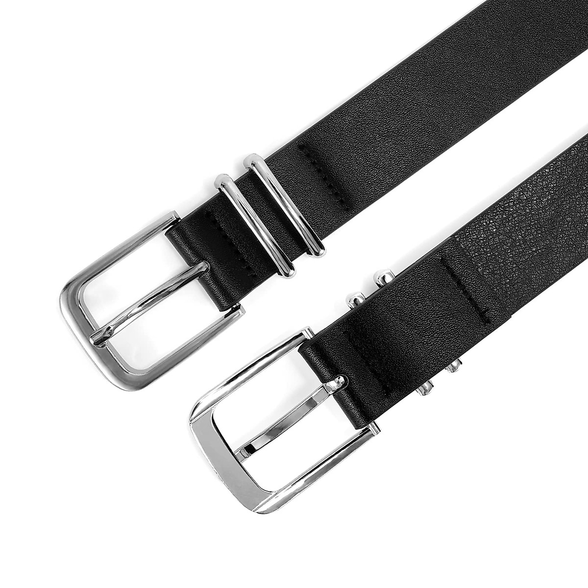 WHIPPY Women Casual Leather Belt for Jeans Pants, Fashion Ladies Waist Dress Belt Silver Buckle Black L