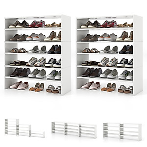 Tangkula 6-Tier Vertical Shoe Rack, Space Saving Corner Shoe Shelf with Stackable Design for 36 Pairs, 3-in-1 Adjustable Storage Shoe Stand for Front Door Entryway (2, White)