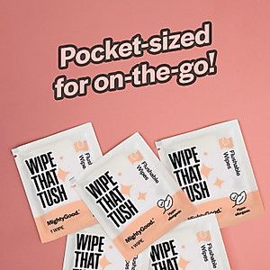 MightyGood. Wipe That Tush On-The-Go Flushable Wet Wipes - 4 Pack, 120 Wipes - Individually Wrapped Extra-Large Wipes with Aloe - Hypoallergenic & Unscented - Septic and Sewer Safe