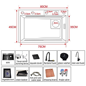 Black 304 Stainless Steel Kitchen Sink Nano Raindance Waterfall Countertop Sink Drop-in Or Undermount Utility Sinks for a Laundry Room Modern Bar Sink with Cup Washer Sinks and Pull-Out Faucet ( Size