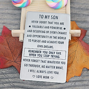 Inspirational Engraved Wallet Inserts to My Son from Mom, Gifts for Son with Motivational Quote, Wallet Insert Cards for Graduation Birthday Gift Ideas