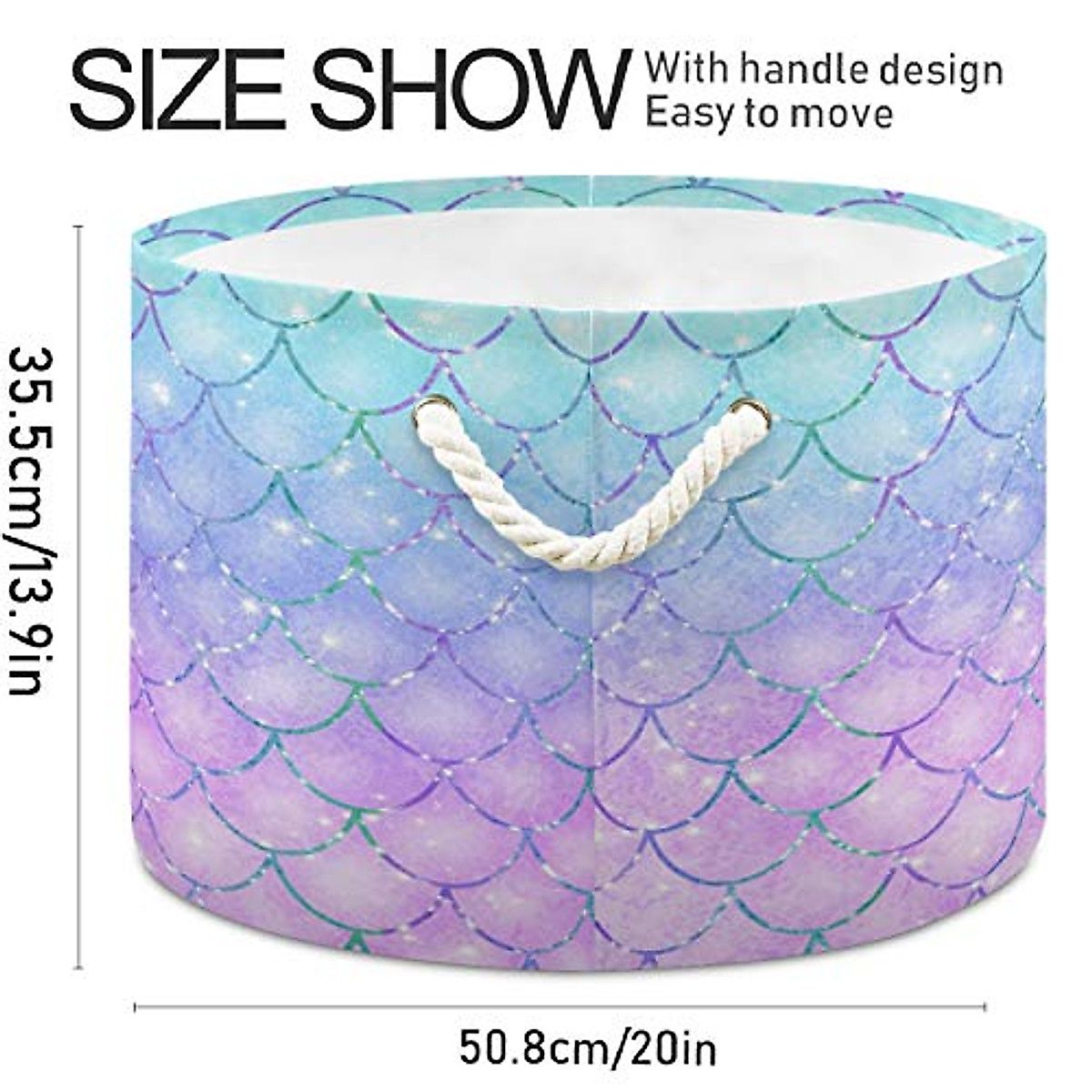 MNSRUU Storage Basket 20"x14" Pink Blue Mermaid Scales Collapsible Organizer Basket with Handles, Fabric Nursery Laundry Basket Large Capacity