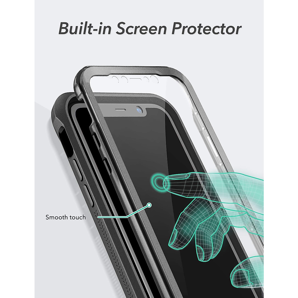 YOUMAKER Designed for iPhone 11 Case, Heavy Duty Protection Kickstand with Built-in Screen Protector Shockproof Cover for iPhone 11 6.1 Inch - Black
