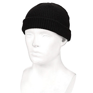 SATINIOR mens 2 Pieces Winter Short Fisherman Beanie Trawler Watch Edge Skullcap Men's Hat, Black, Medium