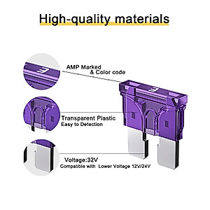 Riseuvo 50pcs 3A Standard Car Fuses - 3 AMP Automotive Fuses(ATO/APR/ATS), 32V (12/24V) Blade Fuse for RV/Truck/SUV