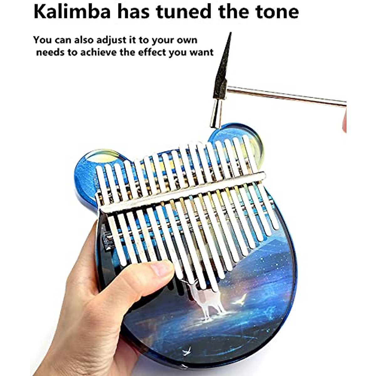 gudemoni Thumb Piano 17 Keys Transparent Thumb Piano Painted Finger Piano with EVA Case, Tuning Hammer, Stickers, Learning Instructions, Musical Instrument Gift for Children and Adults