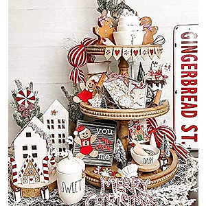 3 Tiered Tray Wooden Serving Stand by Felt Creative Home Goods. Large Beaded Tray for Home Decor Display Farmhouse Country Decoration Kitchen or Dining. Includes 3 Finial Custom Handles (Brown)