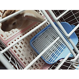 Lucky Interests 2 pcs Rabbit Litter Box, Hanging Bunny Corner Small Animal Toilet Potty Trainer with Pet Crate Bowl and Spoon, Mini Broom & Dustpan, Disposable Cage Liner for Guinea Pigs (Blue, Green)