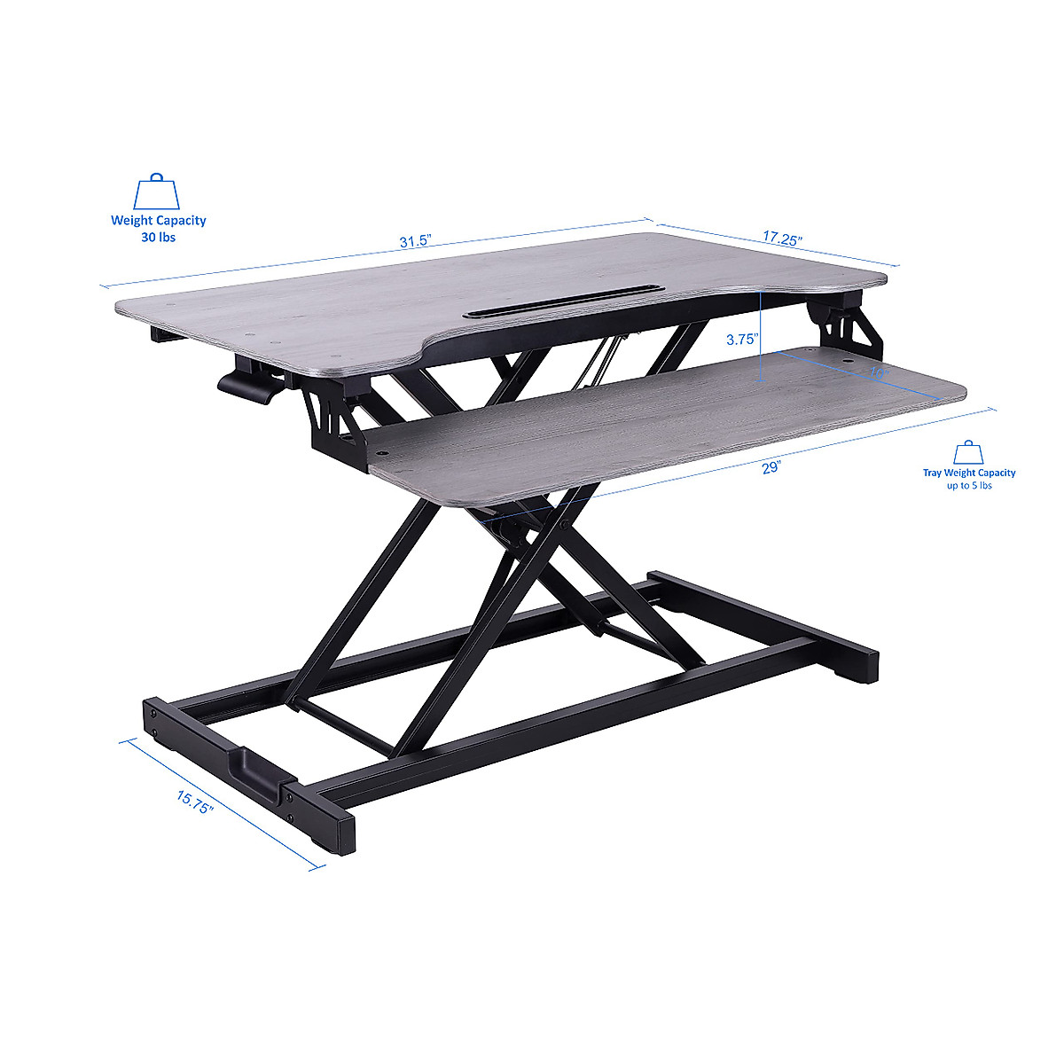 Rocelco Standing Desk Converter and Floor Mat - 31.5 Inch Sit Stand Up Dual Monitor Tabletop Riser with Tablet Mount, Height Adjustable Workstation - Deep Keyboard Tray - Gray (R VADRG-MAFM)