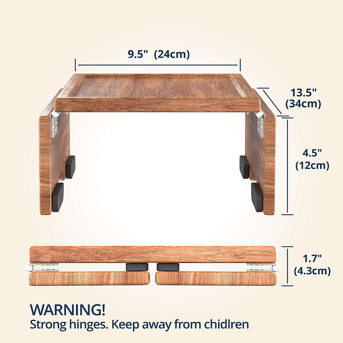 Sofa Armrest Tray – Acacia | Couch Arm Table - Clip-On Couch Desk Sofa Arm Tray - Dark Honey