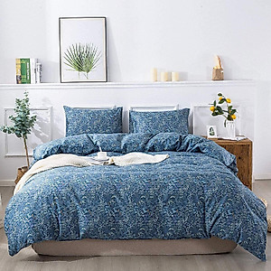 VM VOUGEMARKET Blue Floral Duvet Cover Cotton Botanical Plant Weeds Bedding Set Feminine Comforter Cover with Zipper-Full/Queen,Weeds