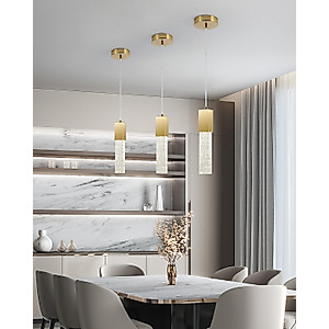 Mecgirn Modern Crystal Pendant Lights for Kitchen Island, Brushed Gold Pendant Light Fixtures 1-Light, Bubble Crystal Pendant Lighting for Bar Over Sink, GU10 Base (Bulb Not Included)