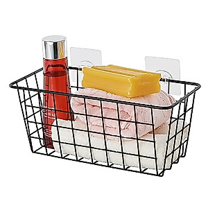 4 Pack Hanging Sorage Basket, Bathroom Basket, Household Goods Storage Basket, with Traceless Tape, no Drilling, for Cabinet Storage, Kitchen, Bathroom, Storage Room(4 Black)