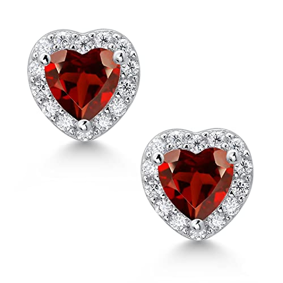 Gem Stone King 925 Sterling Silver 5MM Heart Shape Gemstone Birthstone and White Moissanite Halo Earrings | Heart Earrings For Women