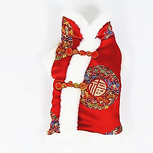 WORDERFUL Dog Tang Blessing Chinese Traditional Pet Chrysanthemum Coat Winter Cat New Year Costume for Small Medium Dogs Cats (X-Large, Blessing)