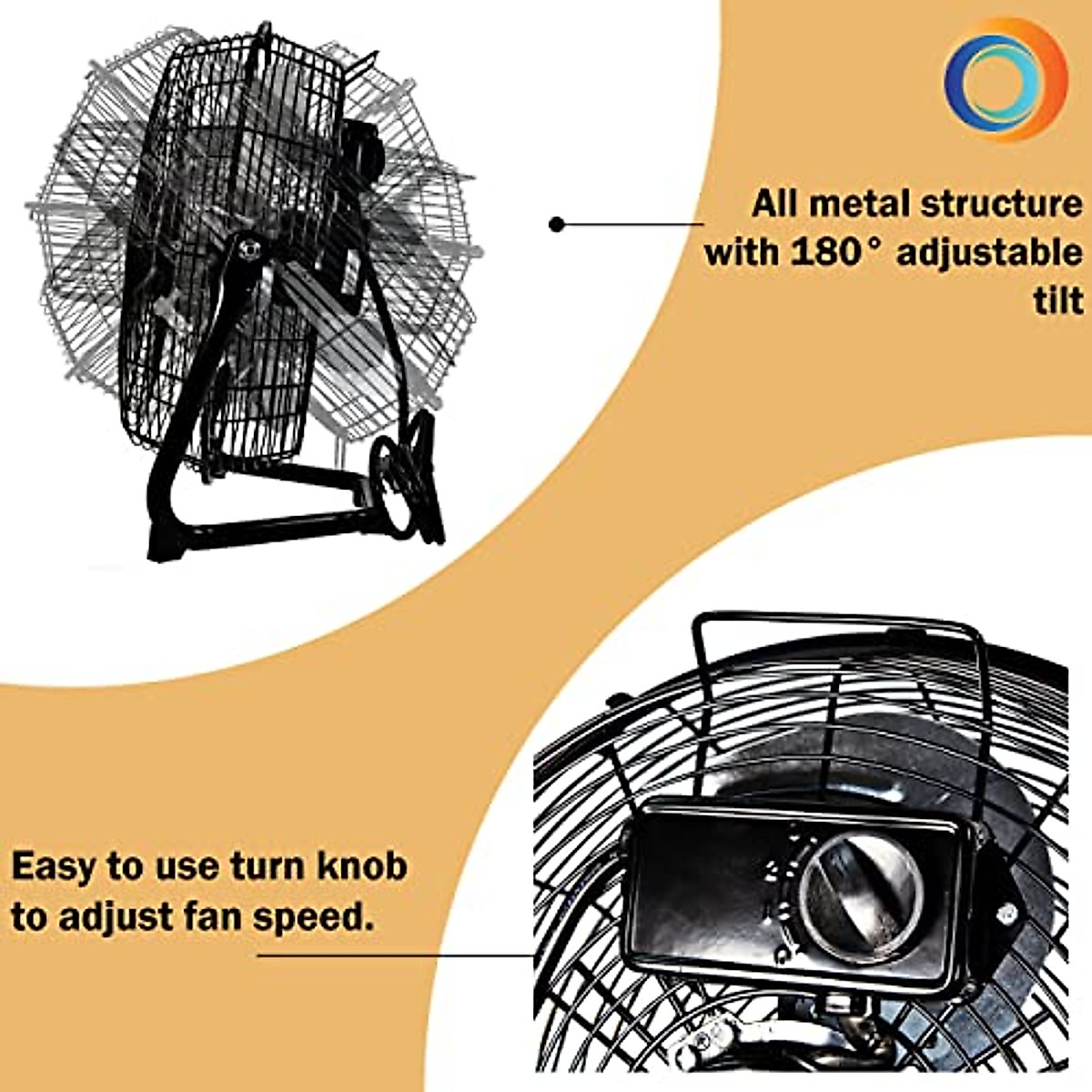 Comfort Zone CZHV12B 12” 3-Speed Cradle/Floor Fan with 180-Degree Adjustable Tilt, All-Metal Construction, Rubber Feet, and Carry Handle, Black