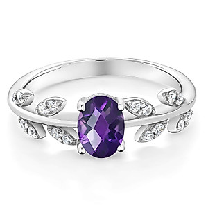 Gem Stone King 925 Sterling Silver 7X5MM Oval Gemstone Birthstone Twisted Olive Branch Leaf Vine Band Wedding Ring For Women | Available In Size 5, 6, 7, 8, 9