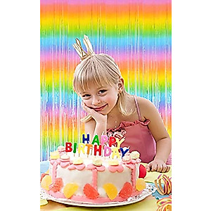 Shiny Rainbow Foil Fringe Curtain - 2pcs 3.2ft x 8.2ft Metallic Tinsel Rainbow Streamers for Photo Booth Backdrop Prop Birthday Wedding Bridal Shower Baby Shower Bachelorette Party Decorations