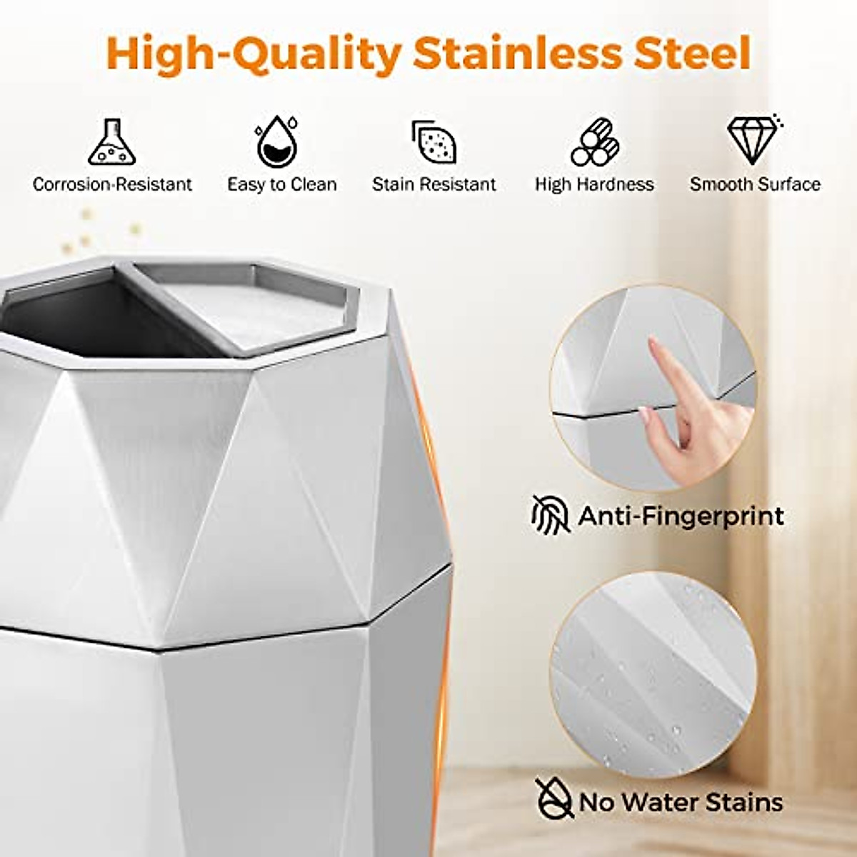 BEAMNOVA Bundle Metallic 15 x 31.5 in + Metallic Diamond-Shape 12 * 28 in Commercial Stainless Steel Trash Can Outdoor Indoor Garbage Enclosure with Lid Inside Barrel Heavy Duty Waste Container