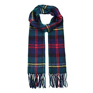 A.WAVE Softer than Cashmere Wool Touch Tassel Ends Plaid Check Solid Scarf (Green, 12 x 66 inches (31 x 167.5 cm))