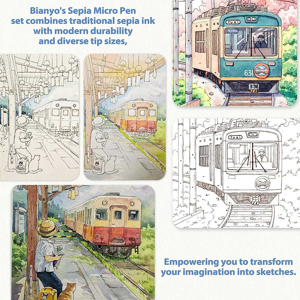 Bianyo Sepia Pigment Ink Micro-Pen Fineliners, 9 Assorted Sizes with a Zipper Pouch, Water-Resistant Archival Ink Pens for Drawing, Sketching, Bullet journaling, Note-taking, Accounting, Handwriting